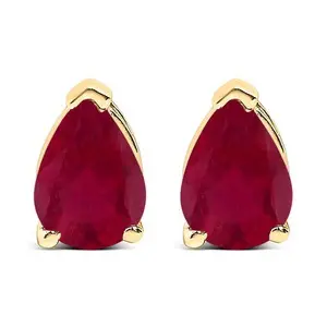 HAUS OF BRILLIANCE 14k Gold Pear Gemstone Stud Earrings - Red Ruby | Yellow